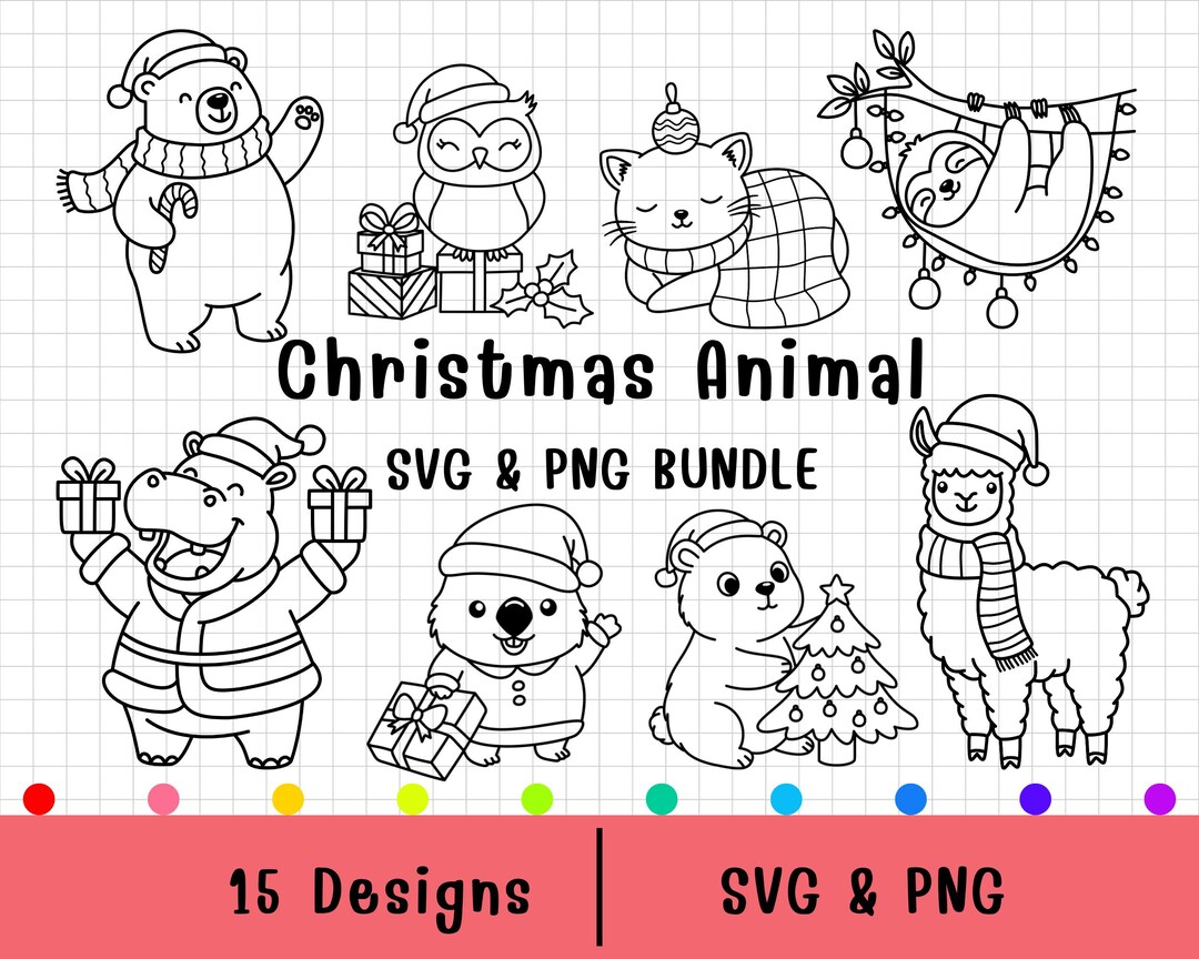 Christmas Animal SVG & PNG Bundle | Cute Animal Clipart | Digital ...