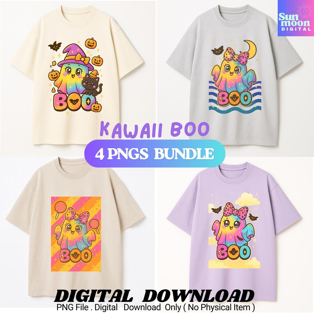 Kawaii Rainbow BOO PNG Bundle | Cute Pastel Halloween Clipart | BOO ...