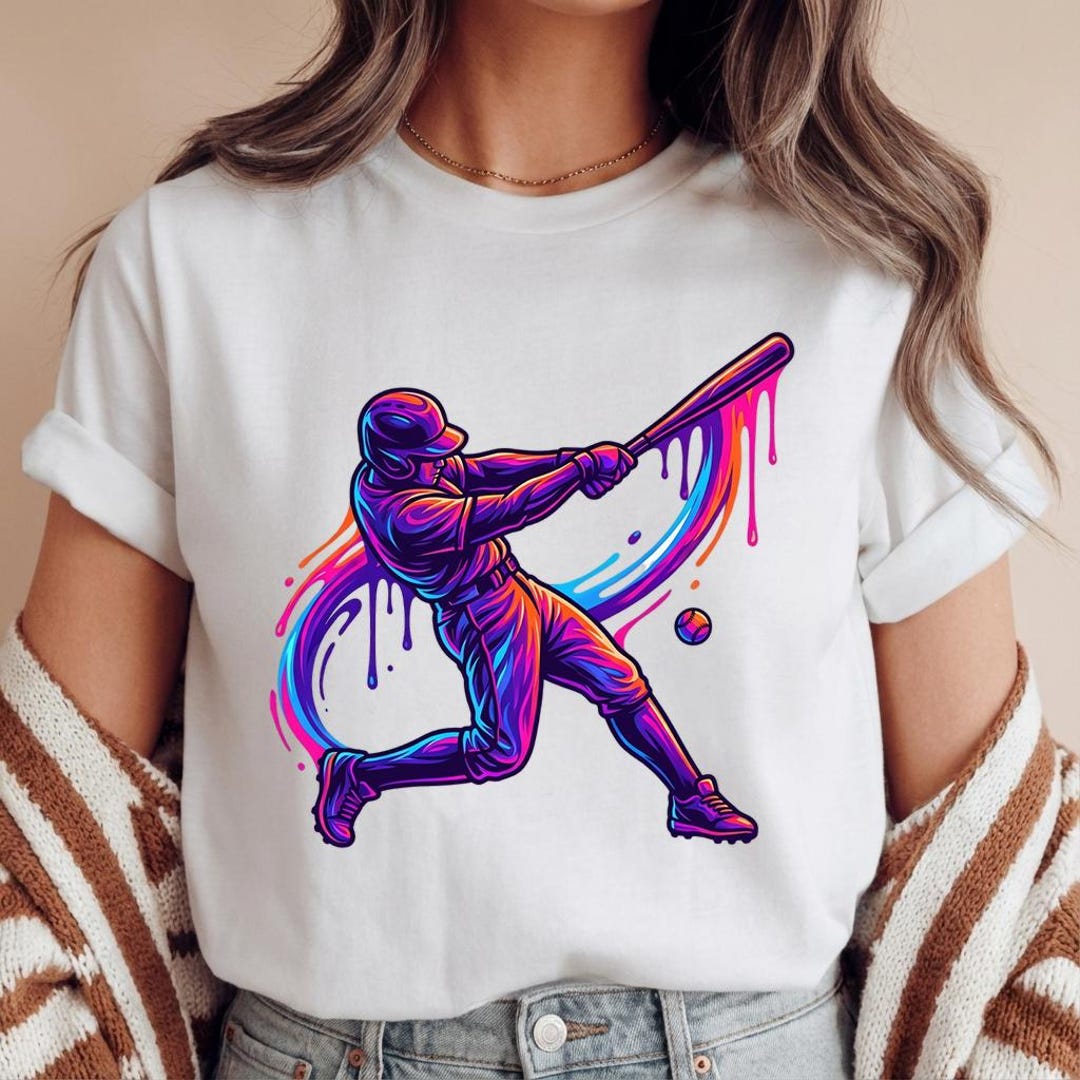 Baseball Batter Neon Paint Splash Shirt, Colorful Sports Art Style ...