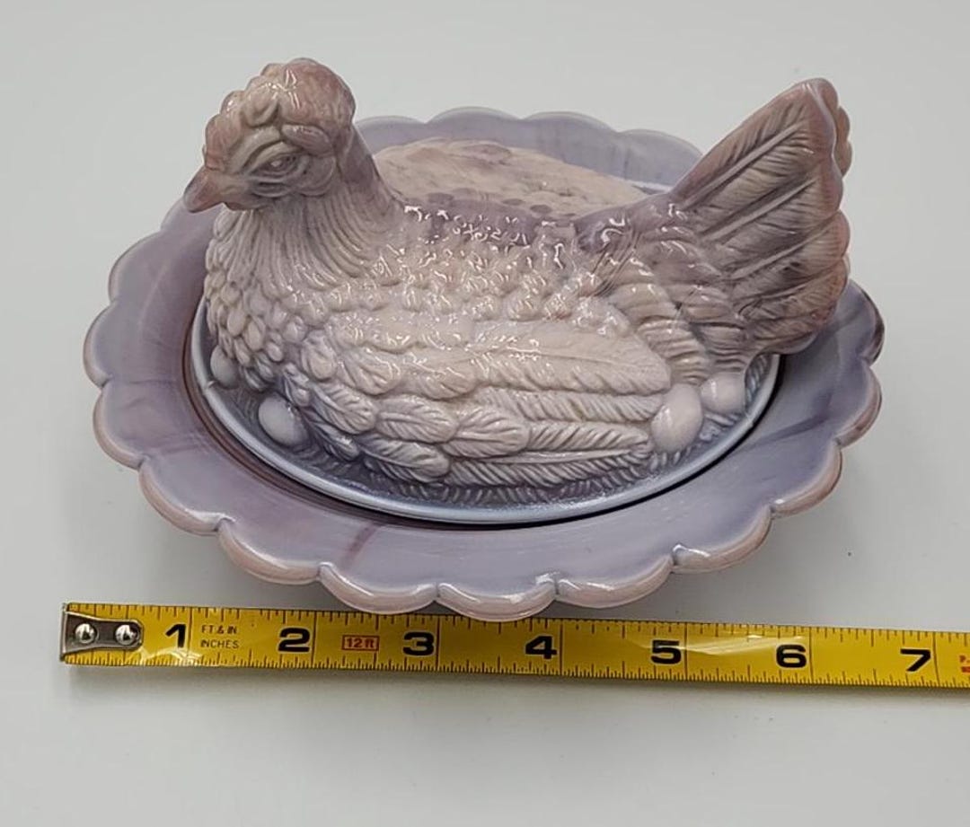 Vintage Mosser HON Hen on Nest Purple Lavender Pink Slag Glass HTF - Etsy