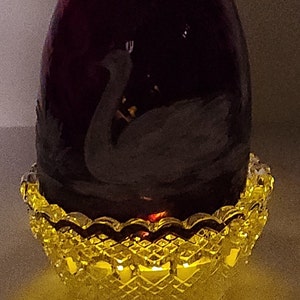 FENTON Louise Piper Swan OOAK Signed Ruby Red Diamond Optic Fairy Light ...