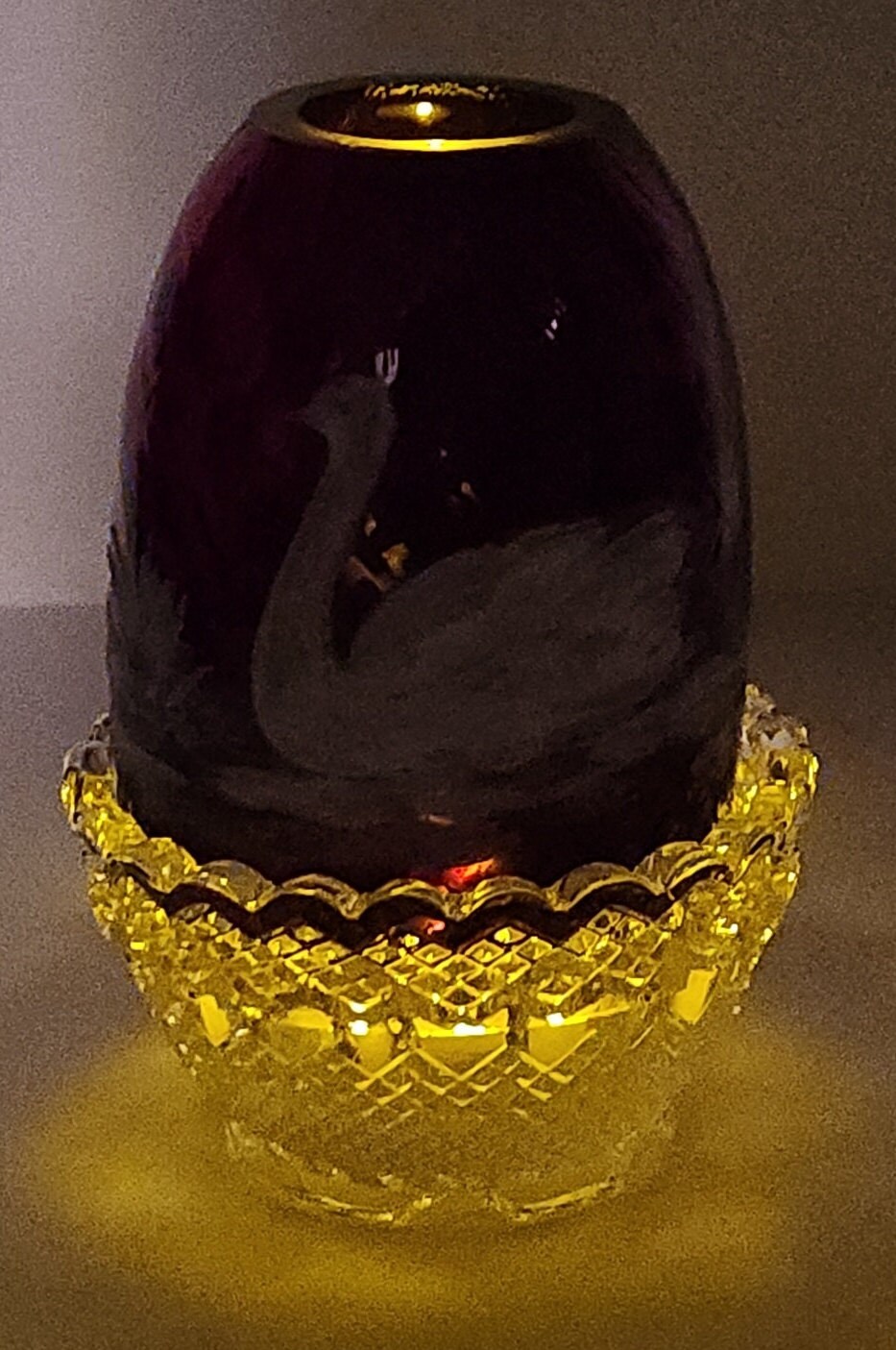 FENTON Louise Piper Swan OOAK Signed Ruby Red Diamond Optic Fairy Light ...