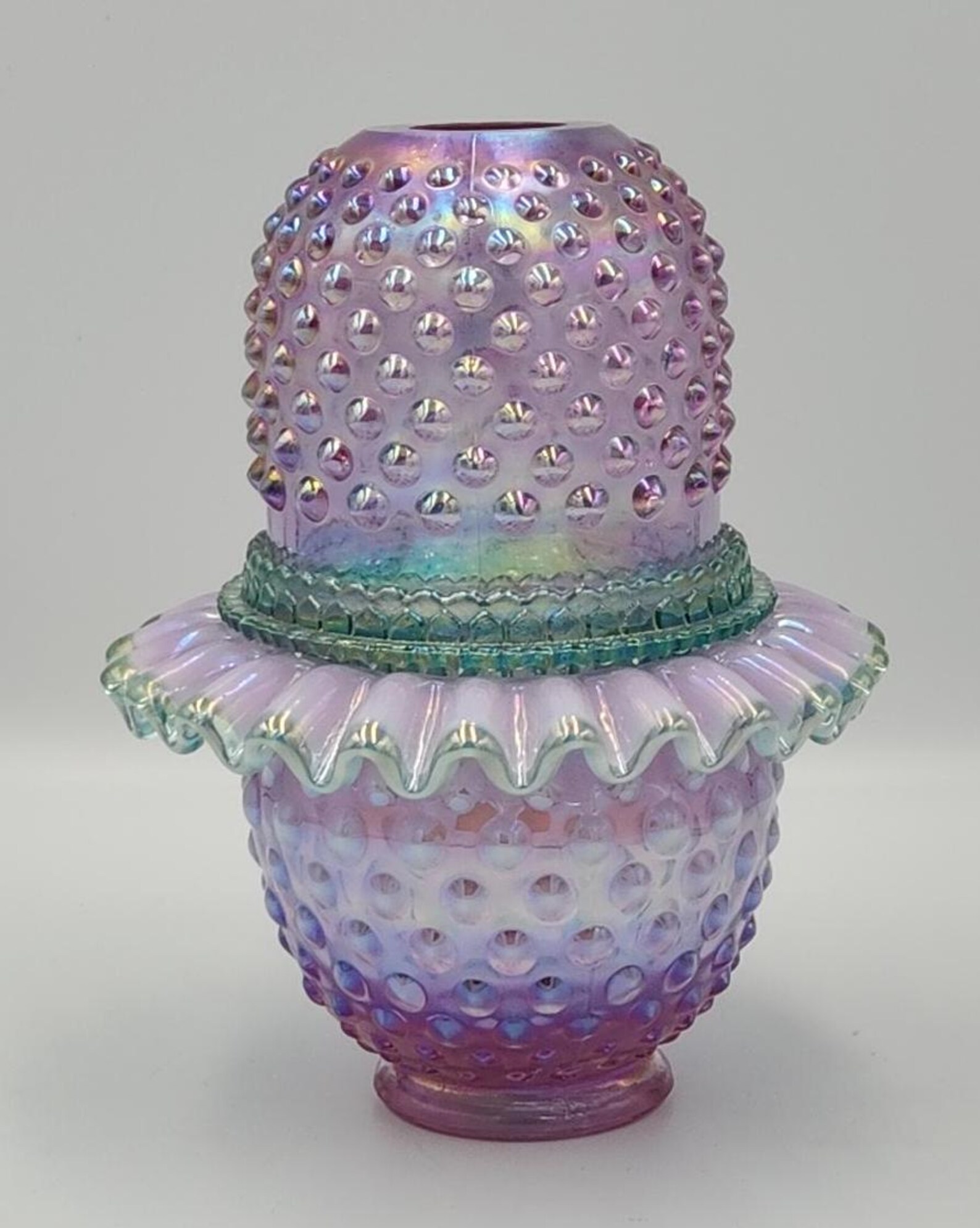 Fenton Shelley Pink Aqua Carnival Hobnail 3 Pcs Fairy Lamp Original ...