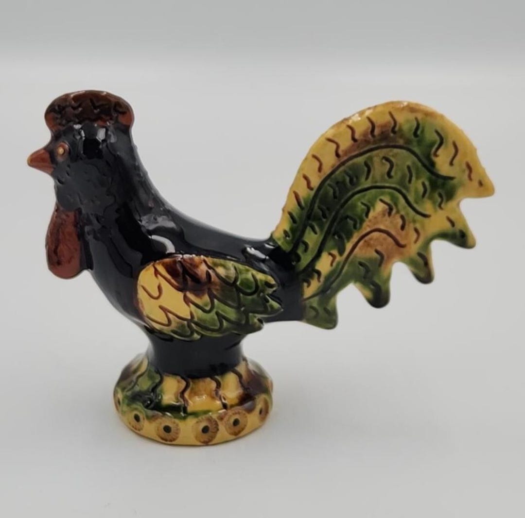 Lester Breininger 2001 Rooster Chicken Bird Redware Folk Art 3 3/4" T ...