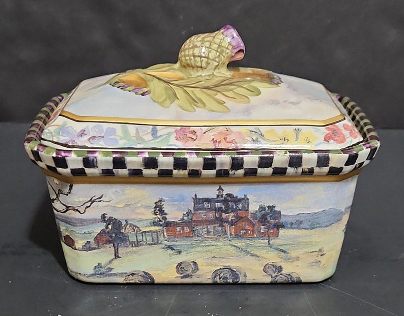 Mackenzie Childs 1983 Country Scene Checkerboard Trinket Soap Box RARE ...