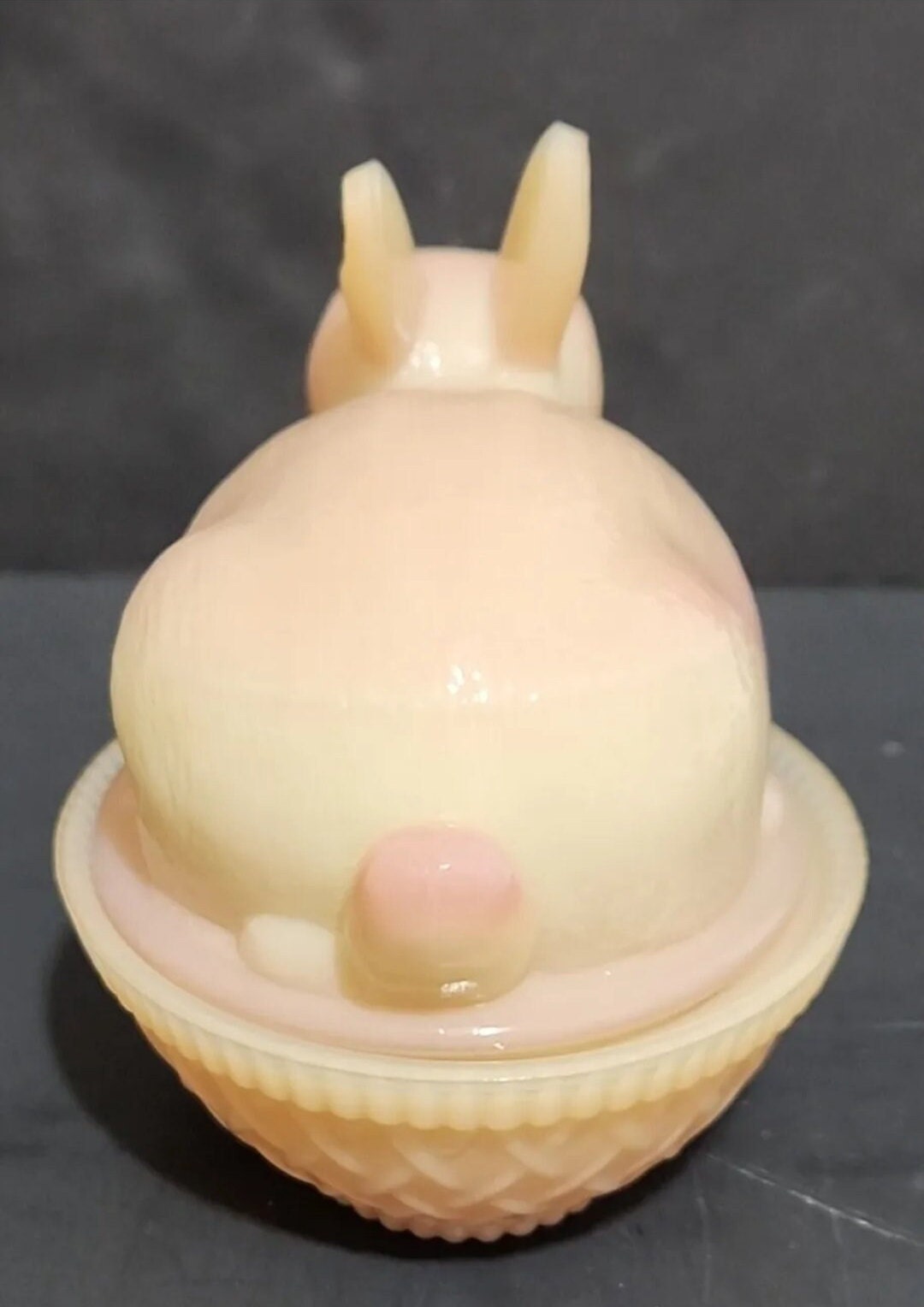 Fenton Glass Shiny Burmese Uranium Easter Bunny Rabbit Nest Dish RARE ...