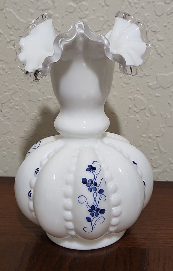 FENTON Glass Elizabeth Silver Crest Beaded Melon Vase 6 - Etsy