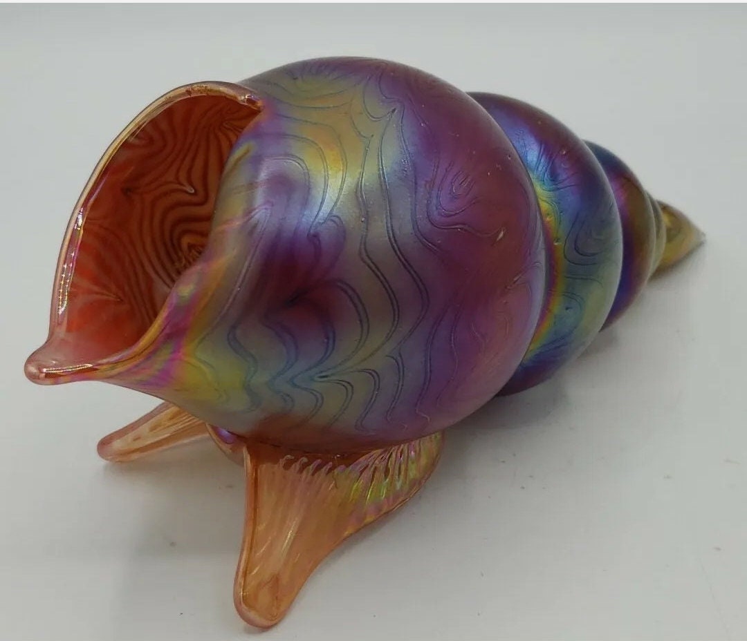 IGOR MULLER Heavy Iridescent Czech Studio Art Glass Conch Shell 9 1/4 ...