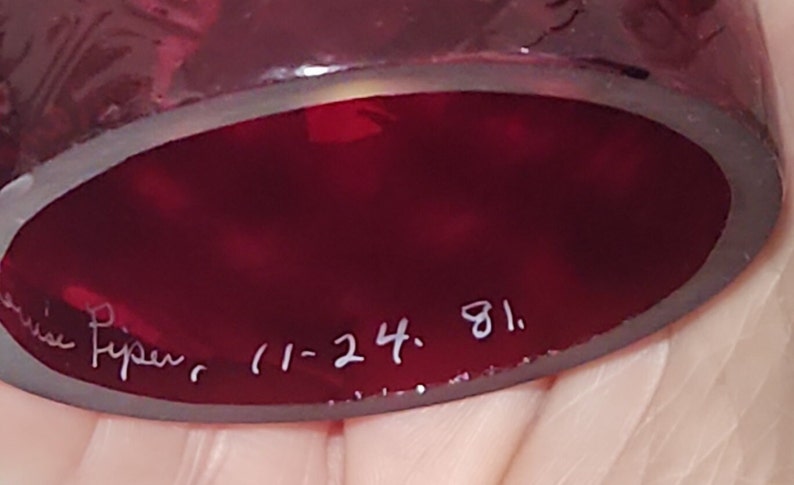 FENTON Louise Piper Swan OOAK Signed Ruby Red Diamond Optic Fairy Light ...