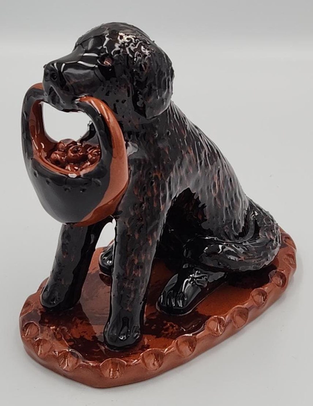 Lester Breininger Folk Art Pottery Redware 1995 Dog Hound Holding ...