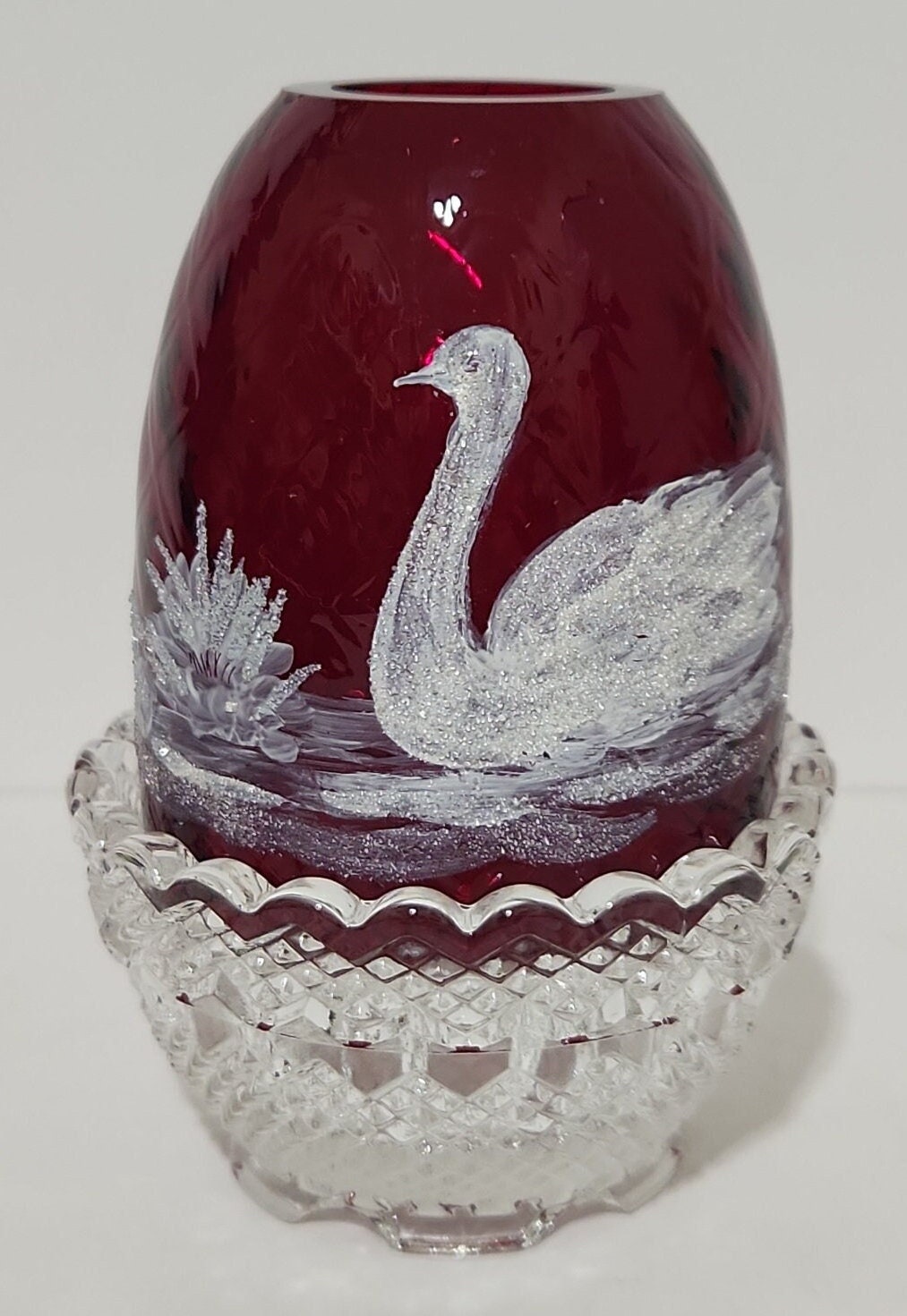 FENTON Louise Piper Swan OOAK Signed Ruby Red Diamond Optic Fairy Light Lamp - Etsy