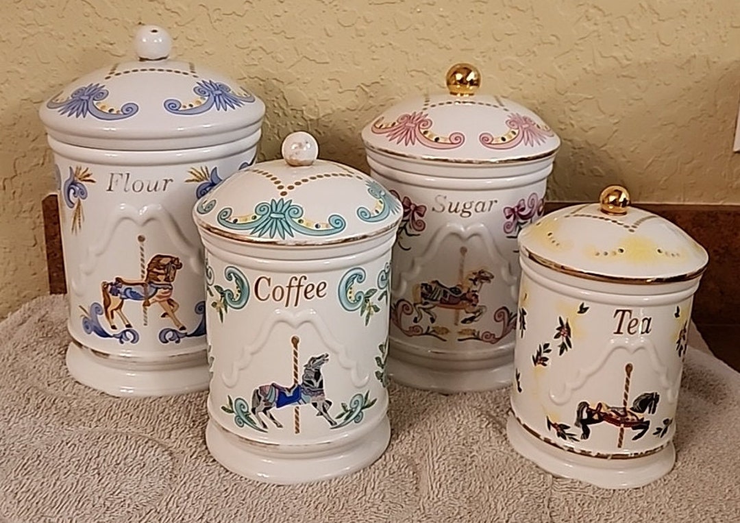 Lenox the Carousel Horse Canister Set Jar Complete Flour Sugar Coffee ...