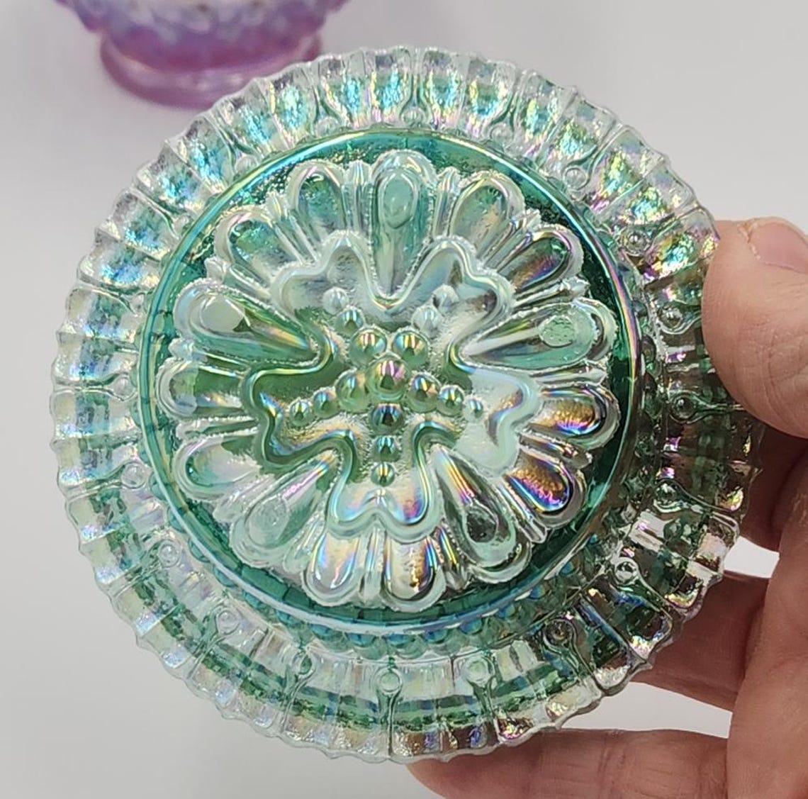 Fenton Shelley Pink Aqua Carnival Hobnail 3 Pcs Fairy Lamp Original ...