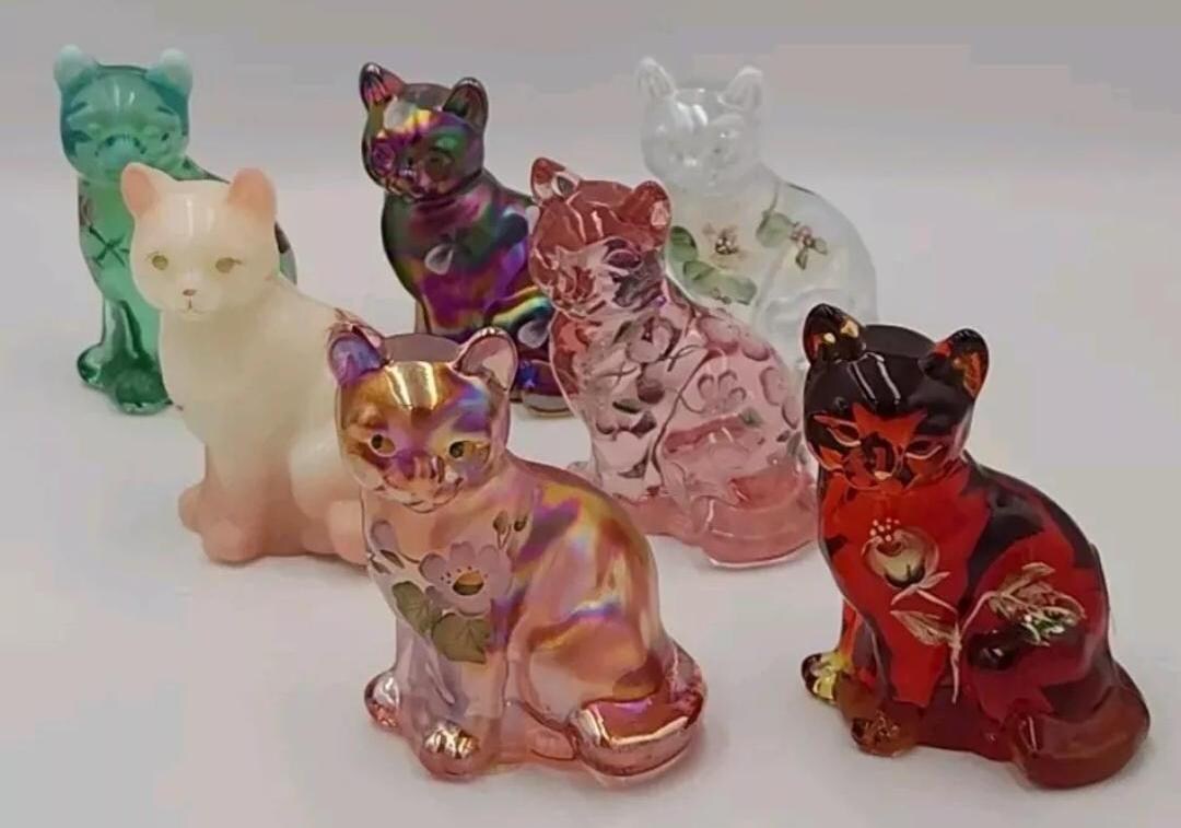 Fenton Hand Painted Cats Signed Lot of 7 Original Sticker Multicolor - Etsy