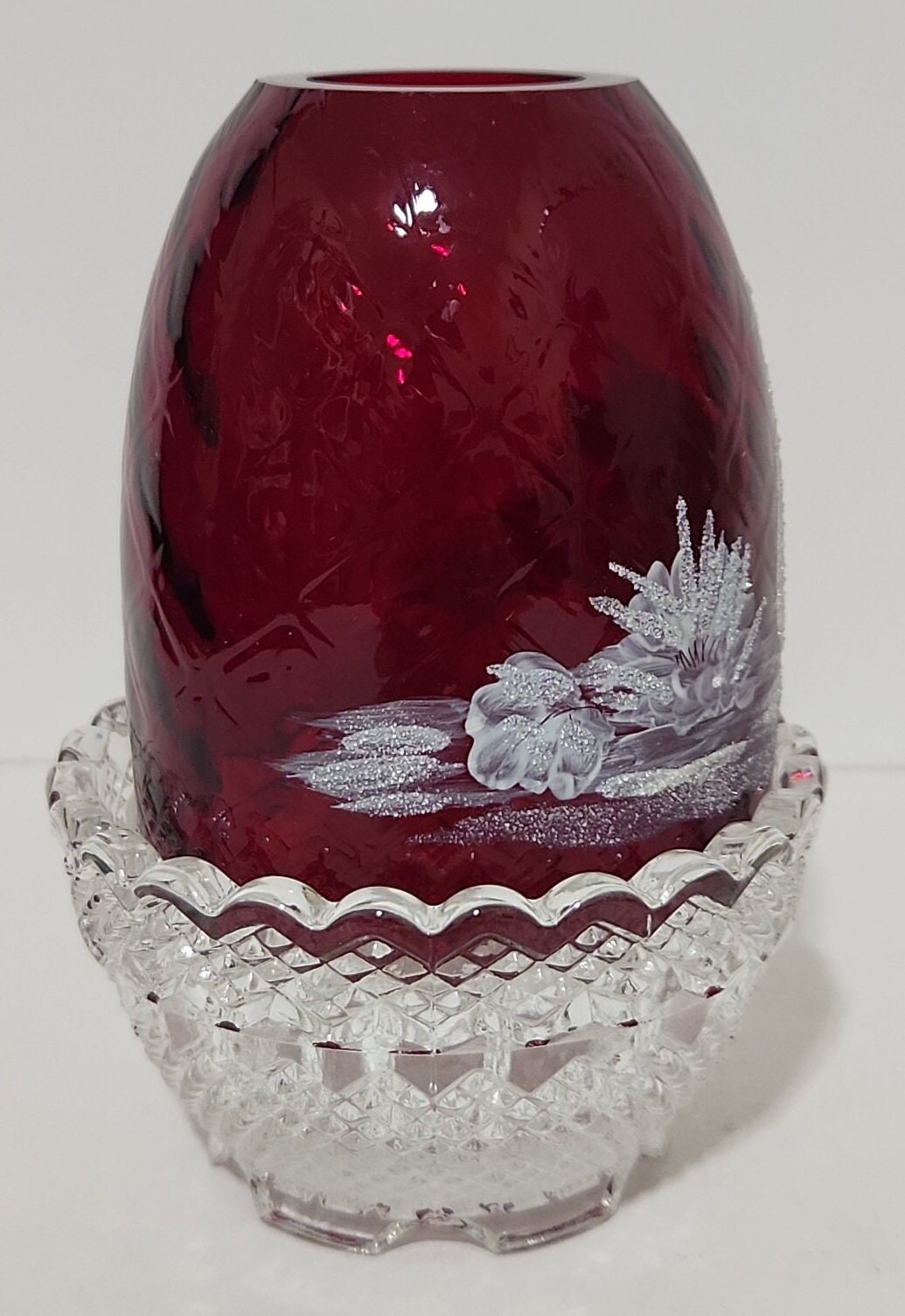 FENTON Louise Piper Swan OOAK Signed Ruby Red Diamond Optic Fairy Light ...