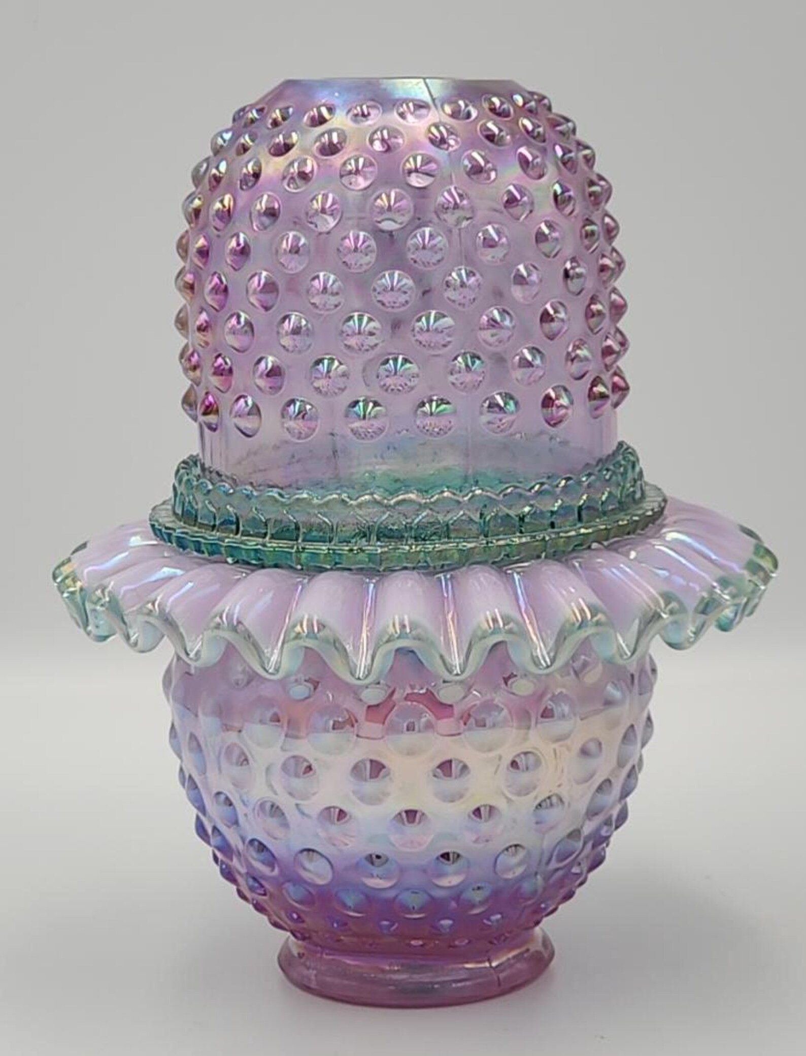 Fenton Shelley Pink Aqua Carnival Hobnail 3 Pcs Fairy Lamp Original ...