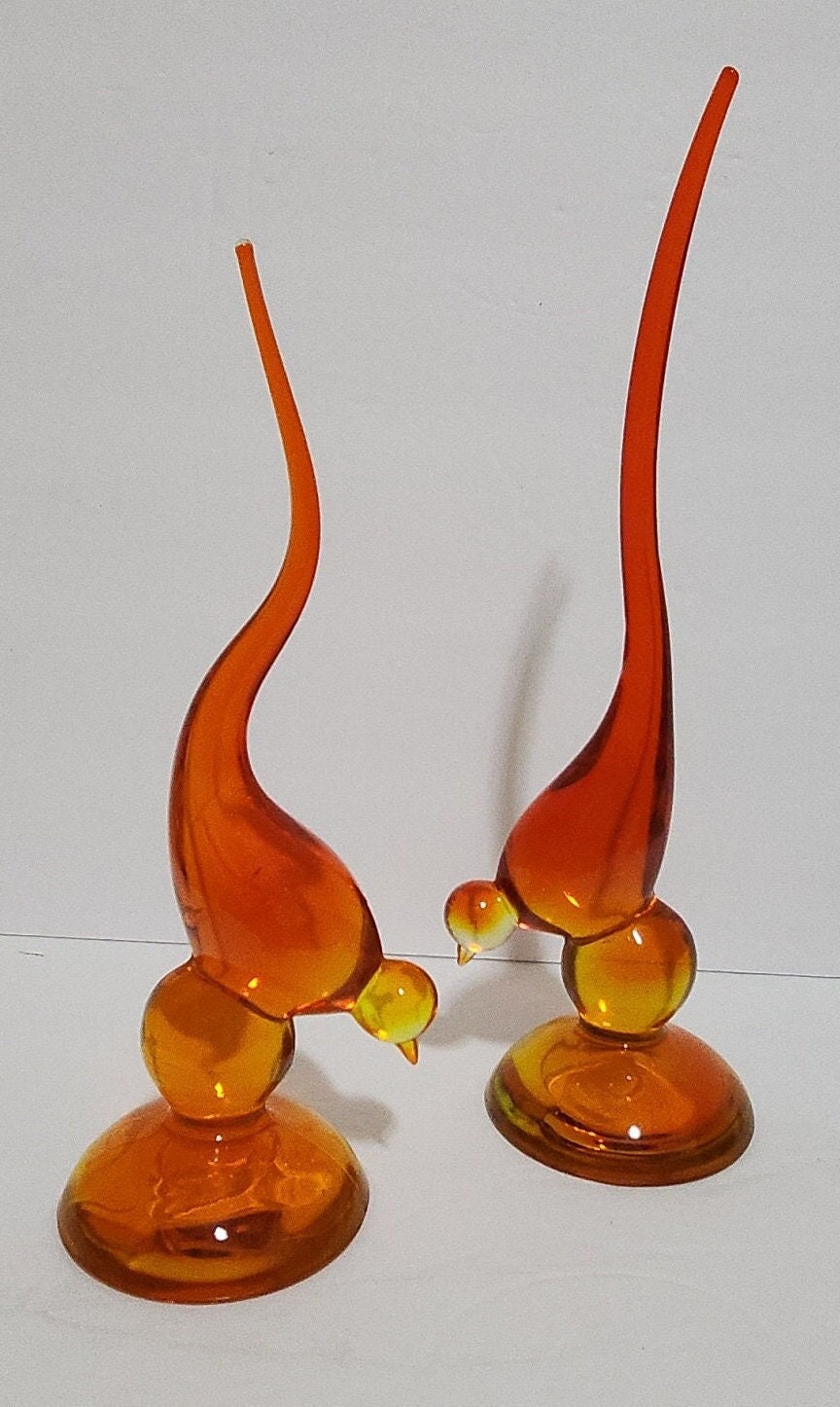 Vintage Viking Glass Long Tail Birds Persimmon Stunning Lot of 2 - Etsy