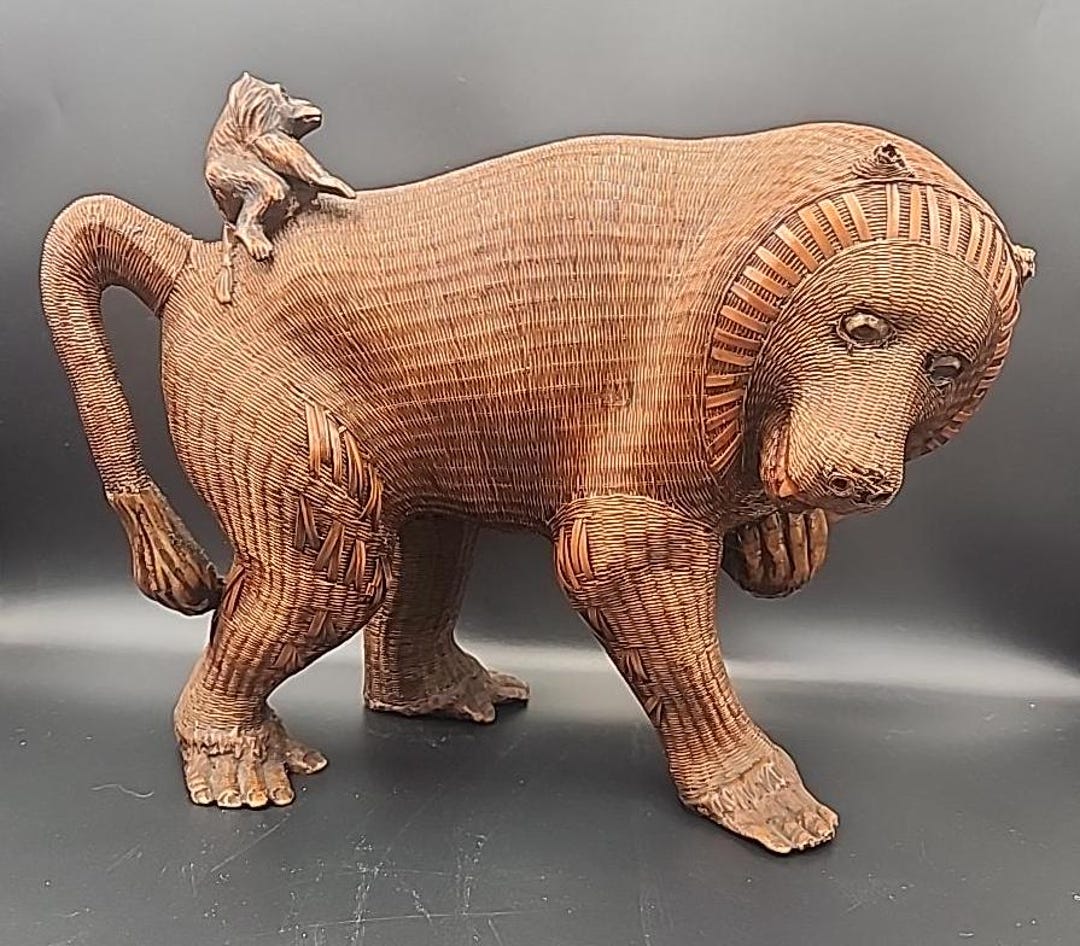 Shanghai Handicraft Wicker Monkey Baboon With Baby HTF 11" T - Etsy