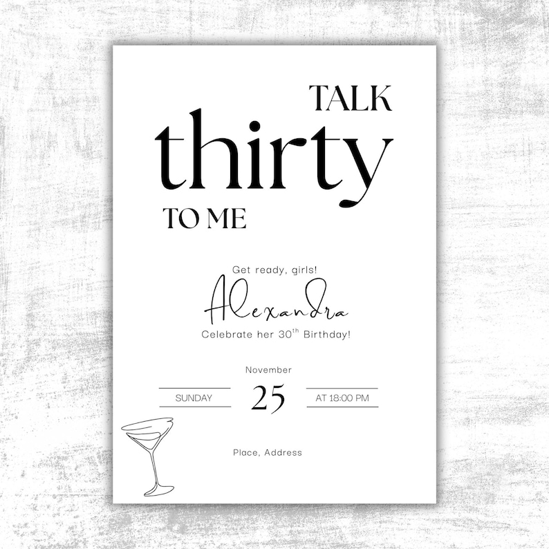 Talk Thirty to Me Invitation | Black & White 30th Birthday (digital ...