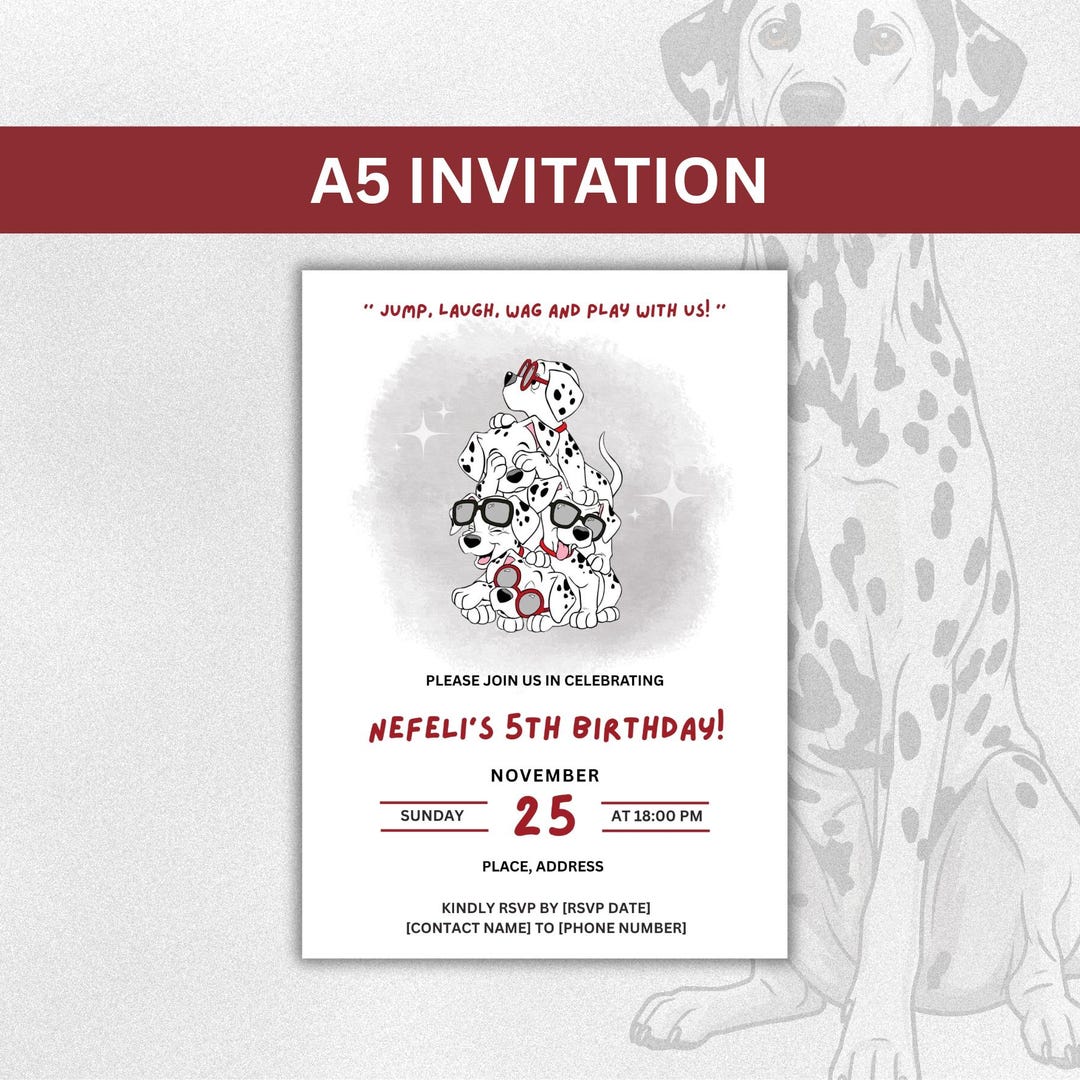 Dalmatians Birthday Invitation | Puppy Party, Editable Template ...