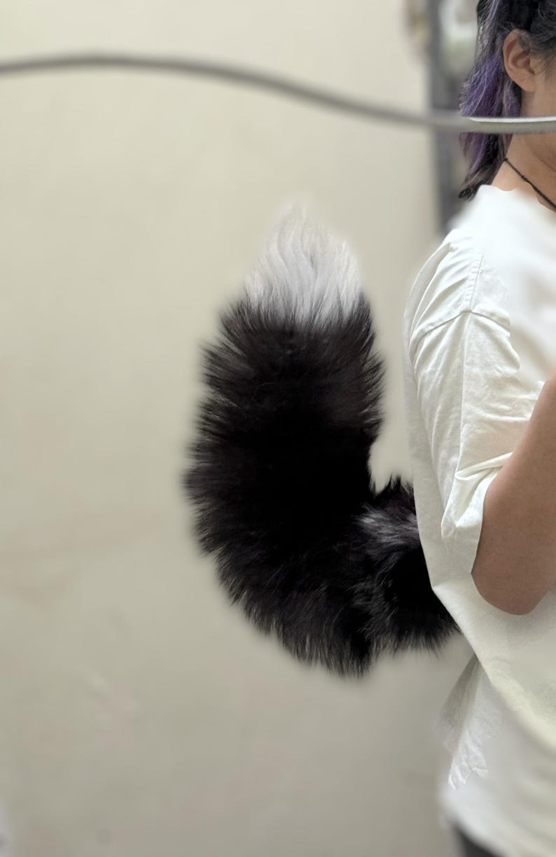Black Wiggling Tail Accessory – Realistic Fluffy Tail, Handmade Cosplay ...
