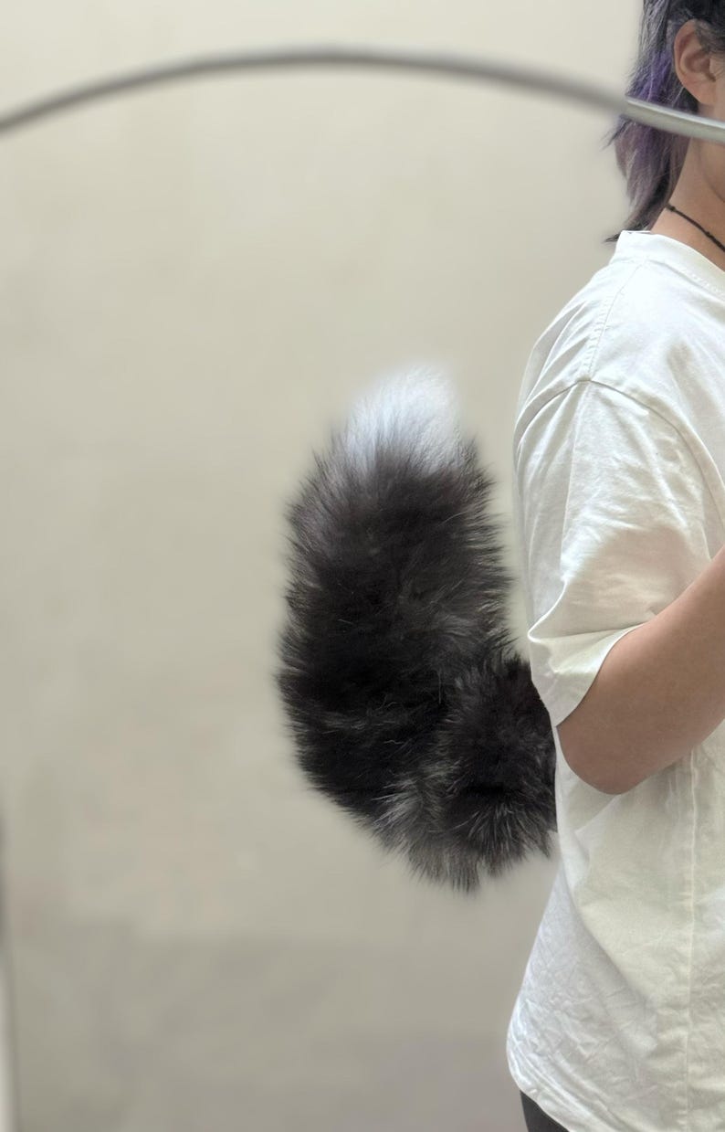 Black Wiggling Tail Accessory – Realistic Fluffy Tail, Handmade Cosplay ...