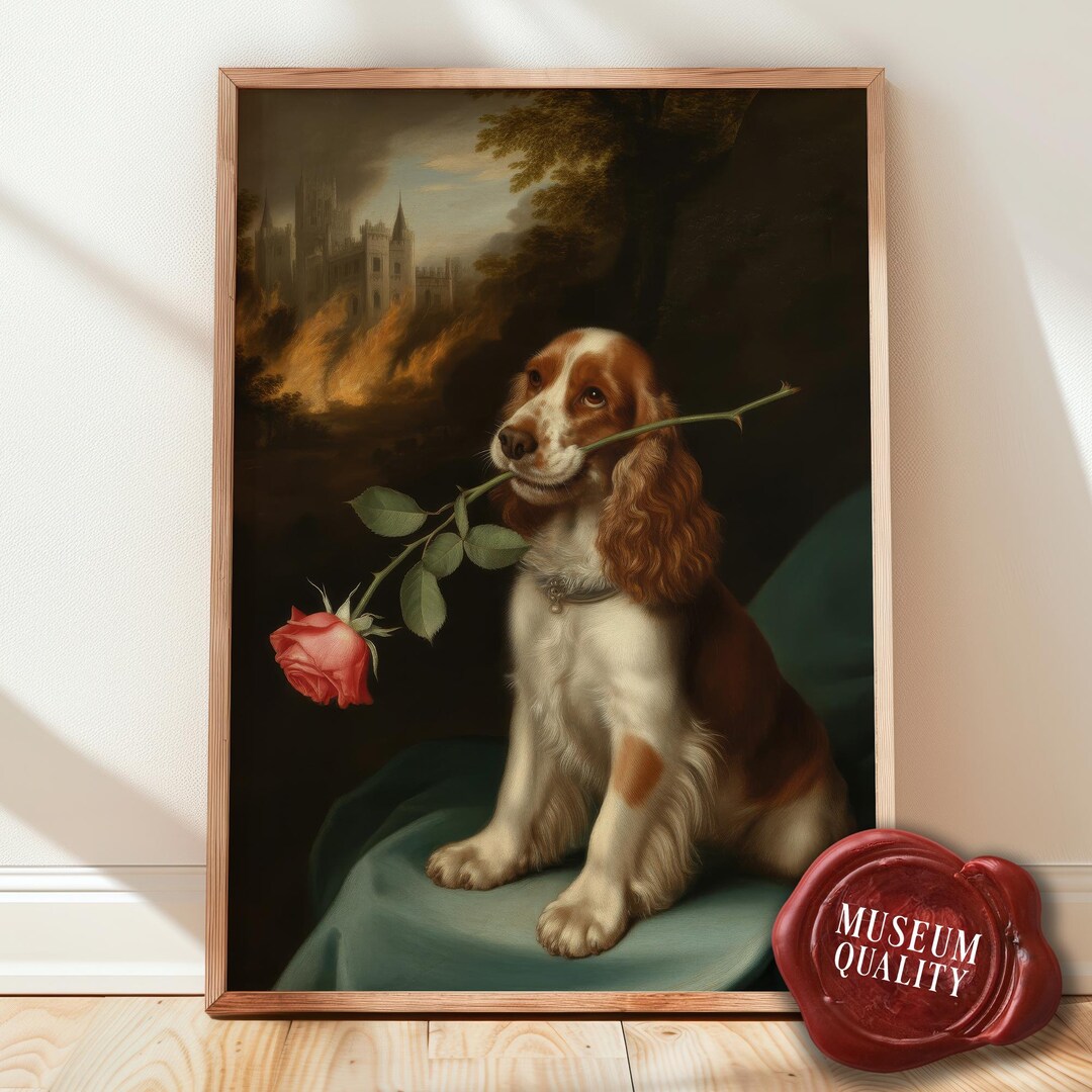English Cocker Spaniel With Rose - Vintage Fine Art Print - Etsy