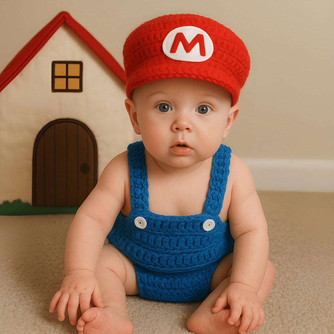 Super Bros Knit Baby Costume: Newborn Photo Prop Set - Etsy