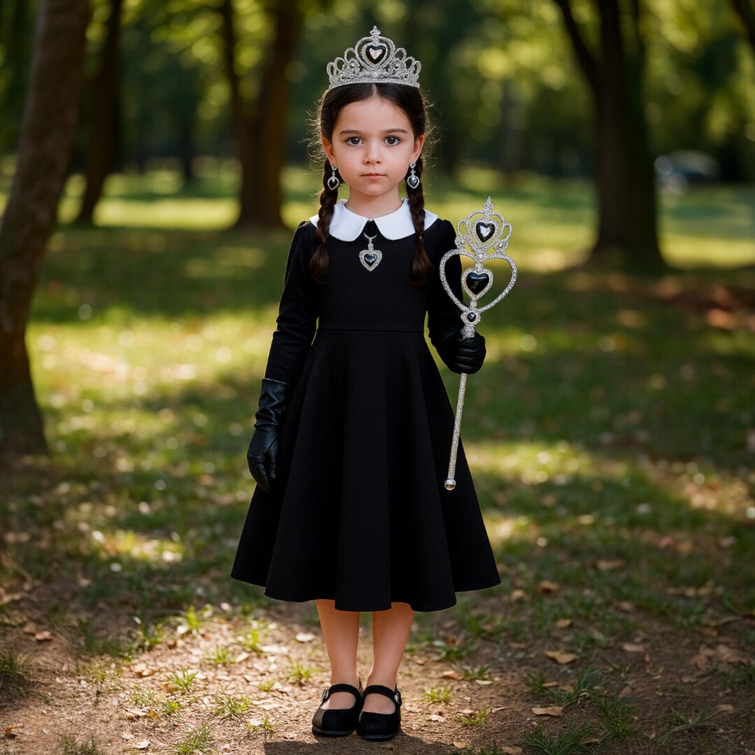 Toddler Girls' Wednesday Addams Costume Dress: Halloween Cosplay Outfit ...