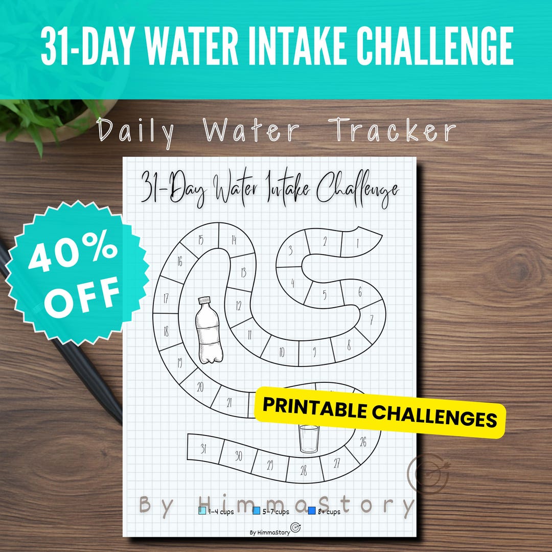 31-day Water Intake Challenge Printable – Snake Habit Tracker, Daily ...