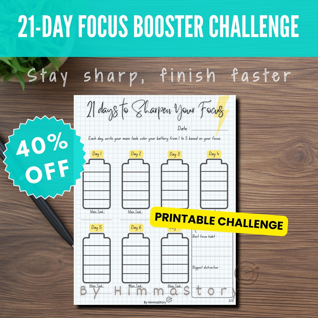 21-day Focus Booster Challenge Printable: Productivity Journal (digital ...