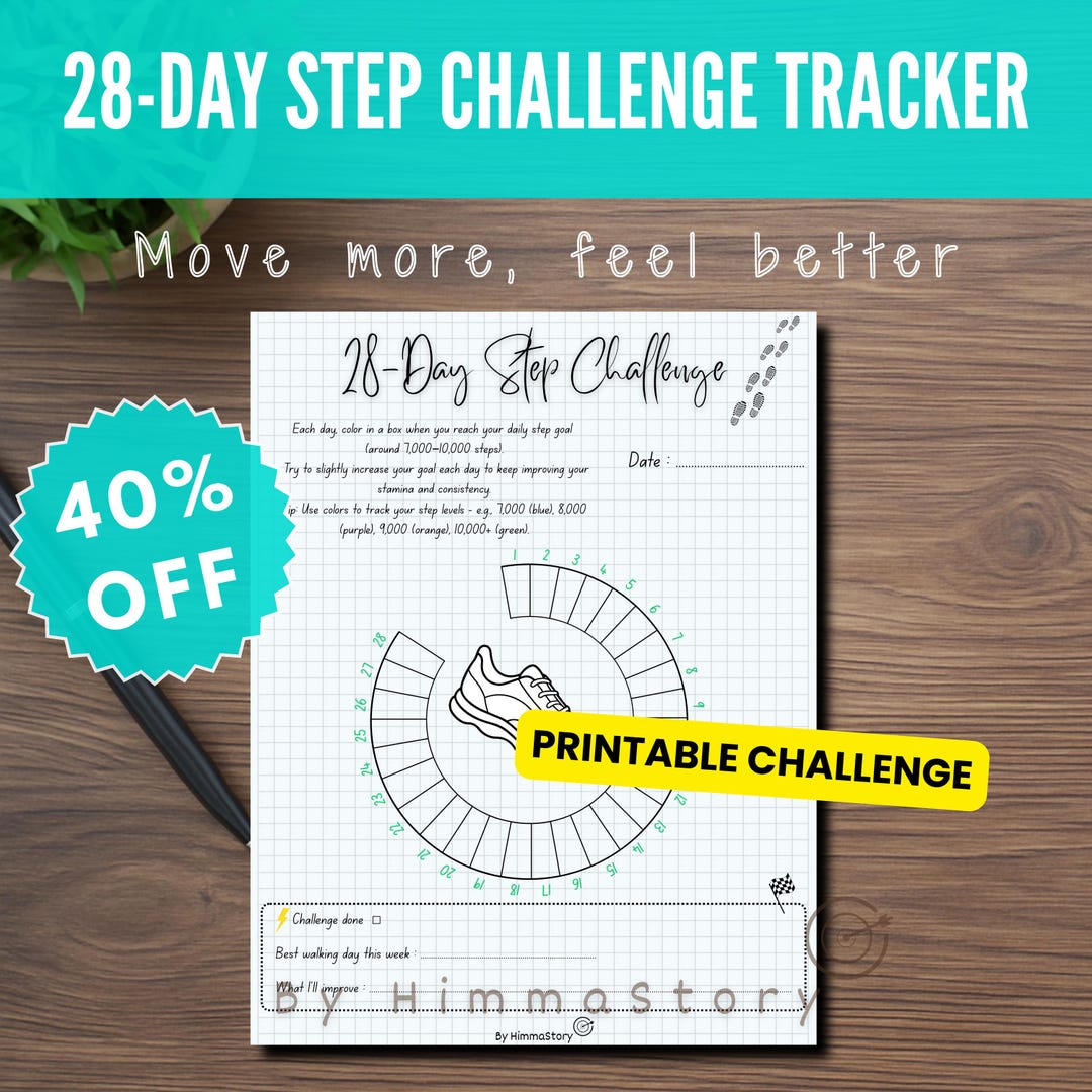 28-day Step Challenge Tracker Printable | Fitness Journal (PDF) - Etsy
