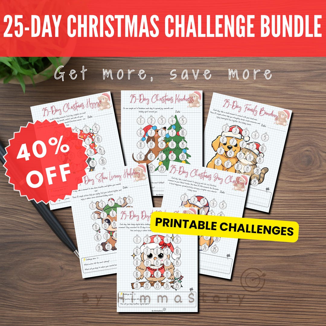 25-day Christmas Challenges Bundle | Printable Advent Trackers for Joy ...