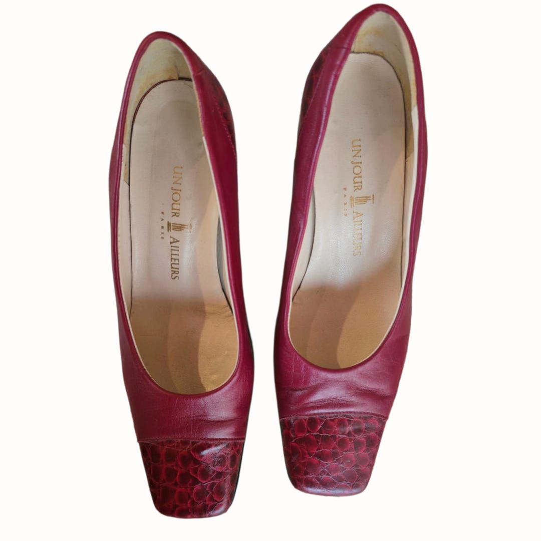 Vintage French Pumps • Deep Red Leather Heels • Parisian Evening ...