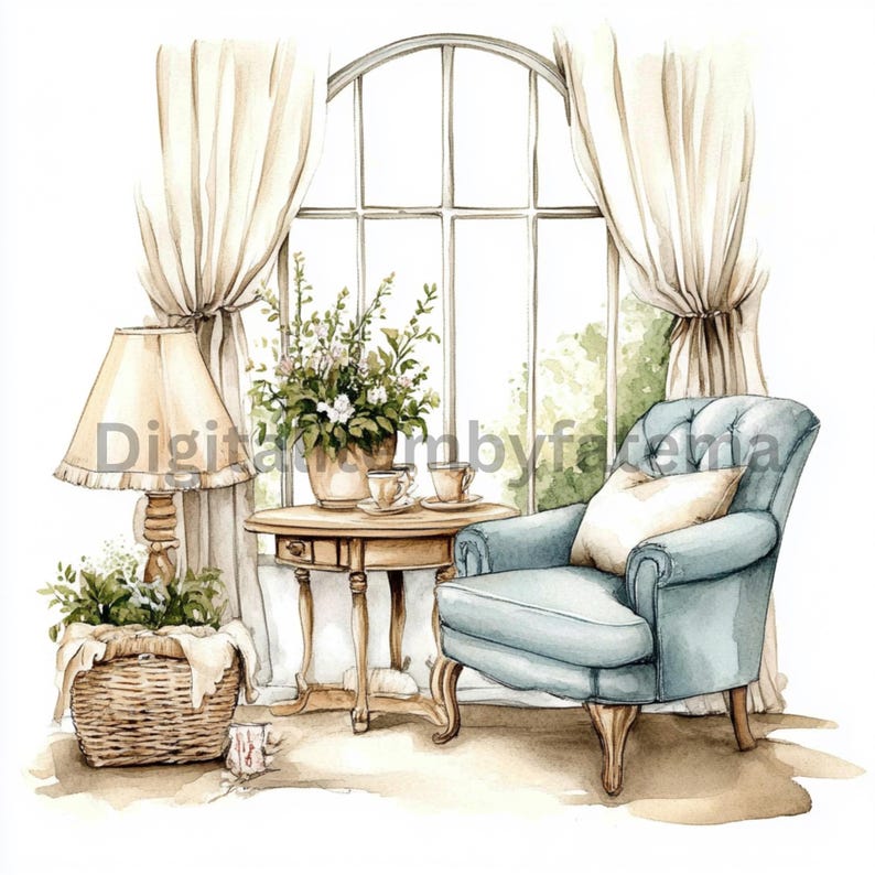 Cozy Interior Clipart: Boho Sitting Area Art (digital Download) - Etsy