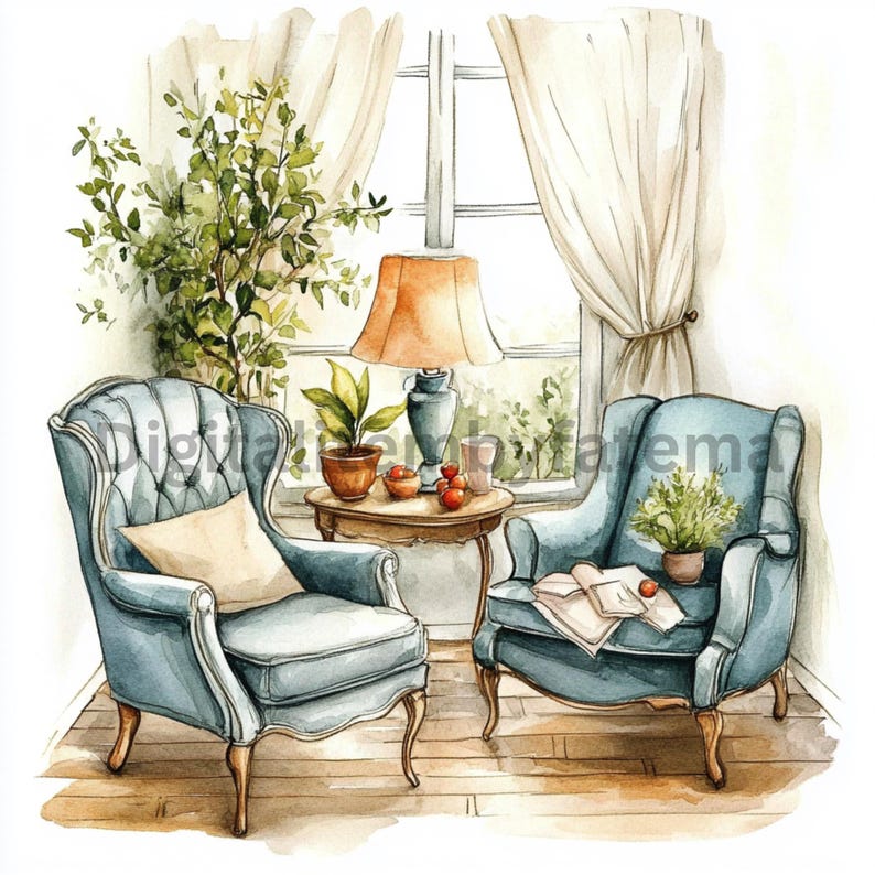 Cozy Interior Clipart: Boho Sitting Area Art (digital Download) - Etsy