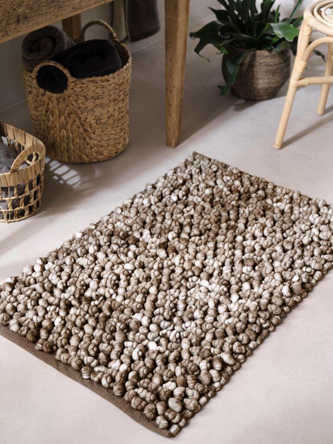 Cozy Beige Wool Loop Knitted Rug Beige/cream | Handmade Jute Rug Boho ...