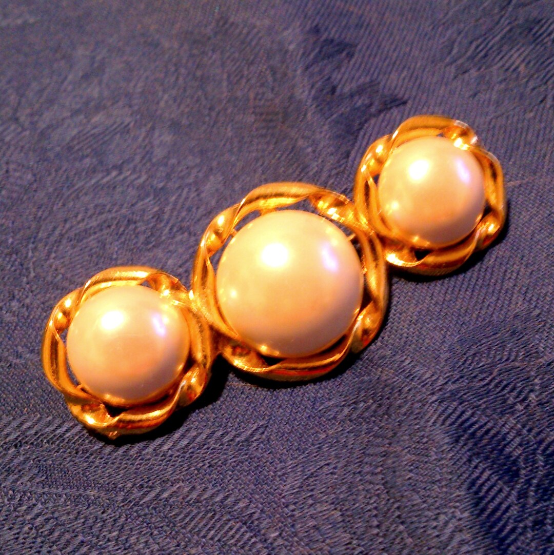 Vintage Faux Mabe Pearl Gold Tone Bar Pin Brooch - Etsy