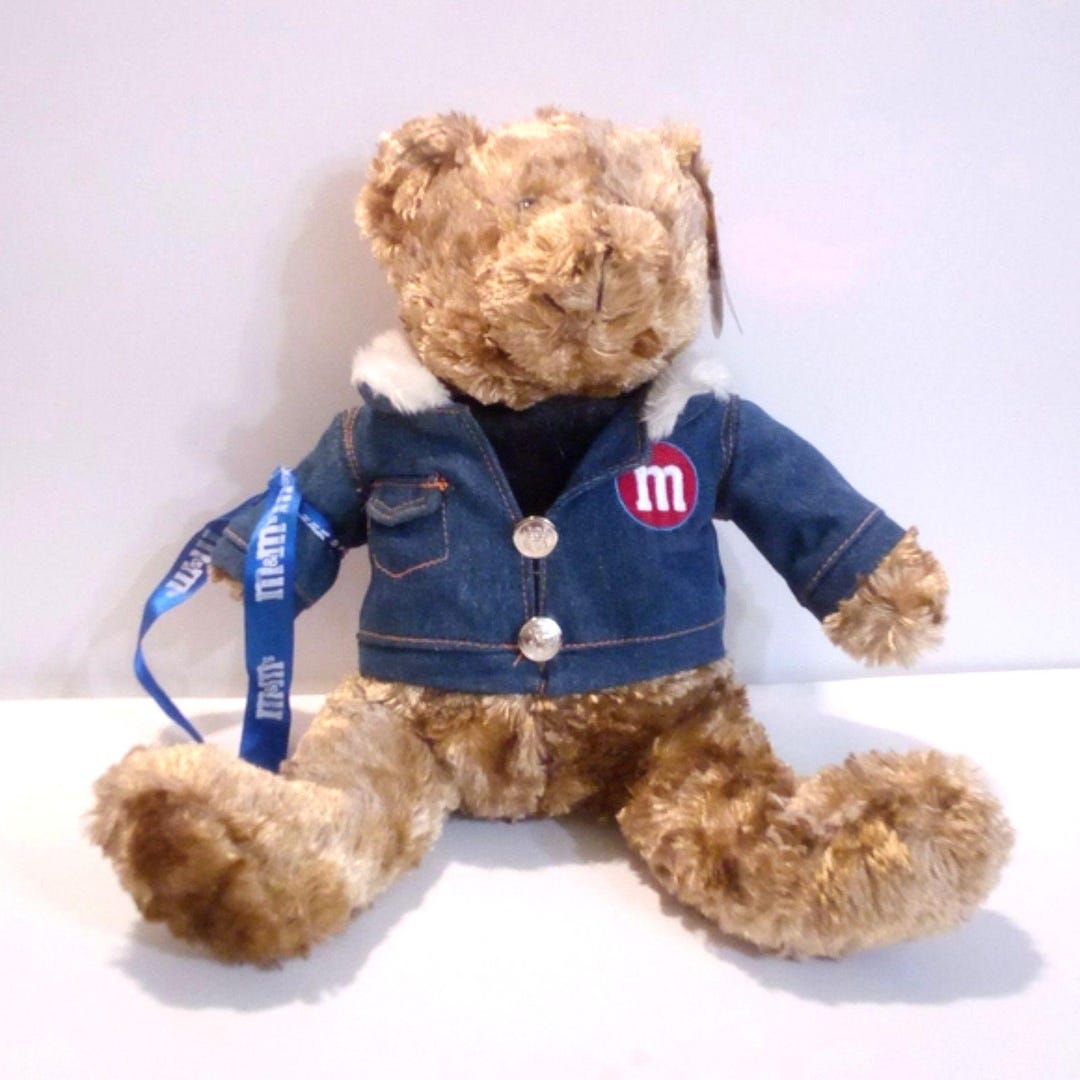 Vintage M & M's Teddy Bear Character Plush Stuffed Animal With Denim ...