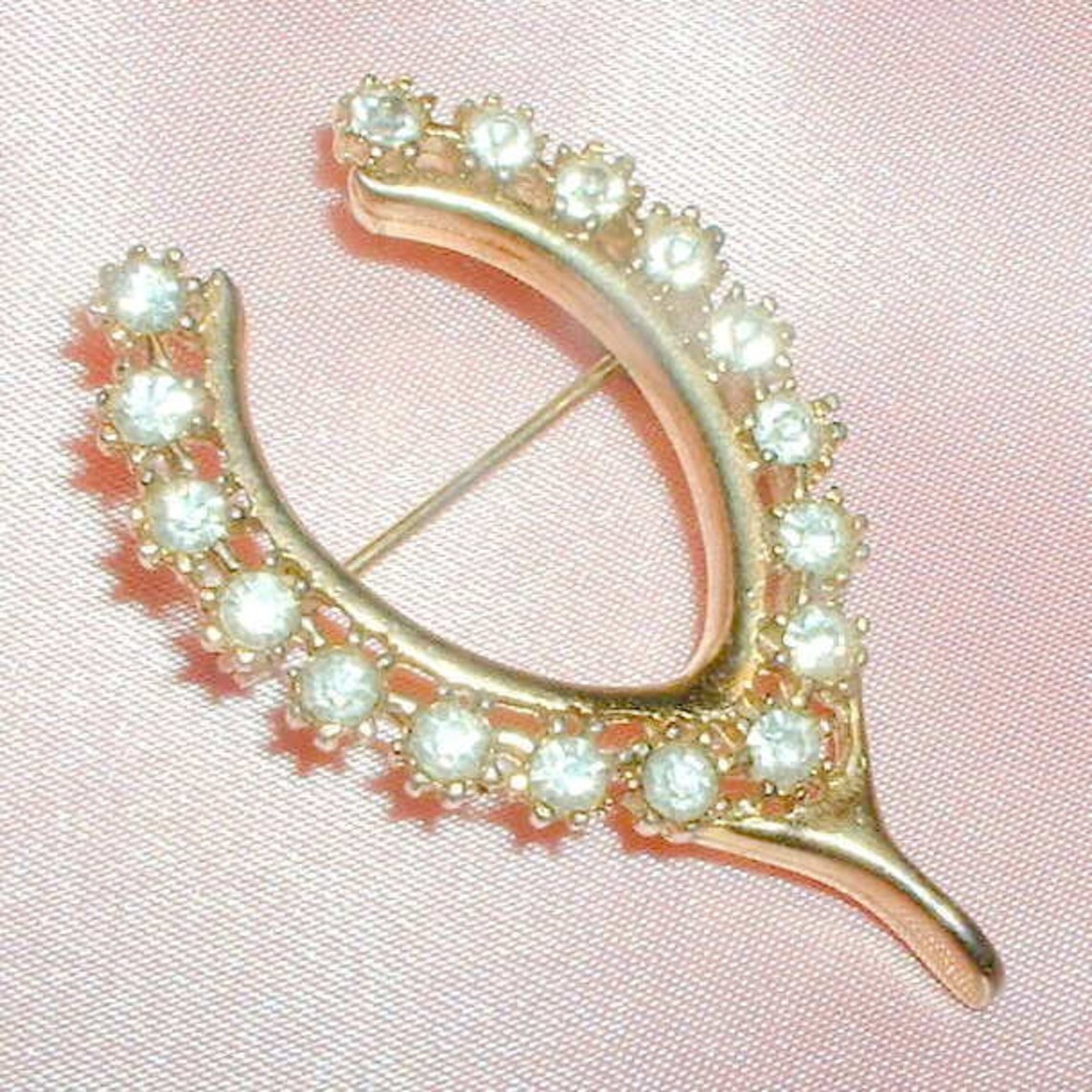 Vintage 1950's Rhinestone Wishbone Brooch | Etsy