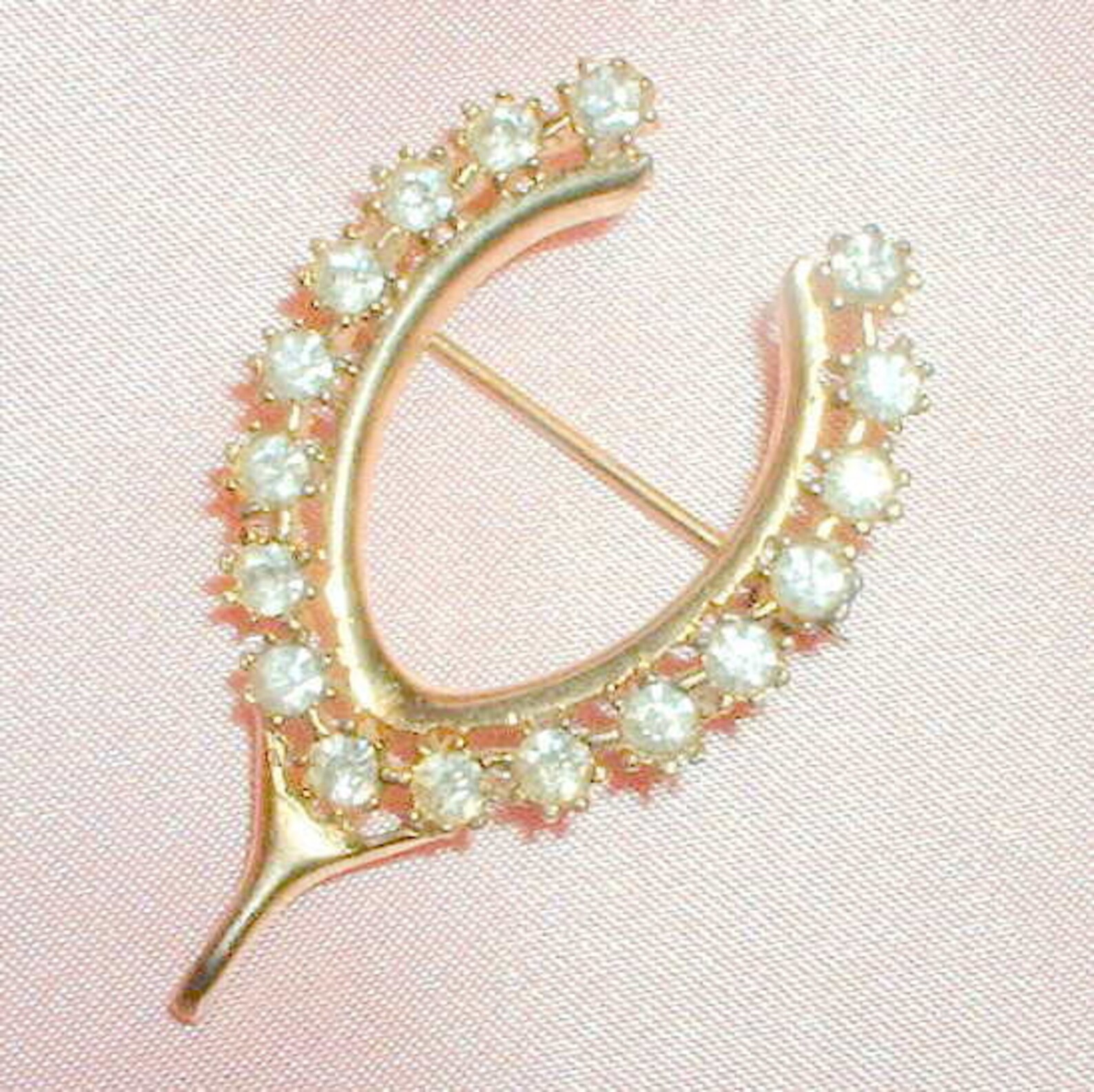 Vintage 1950's Rhinestone Wishbone Brooch | Etsy