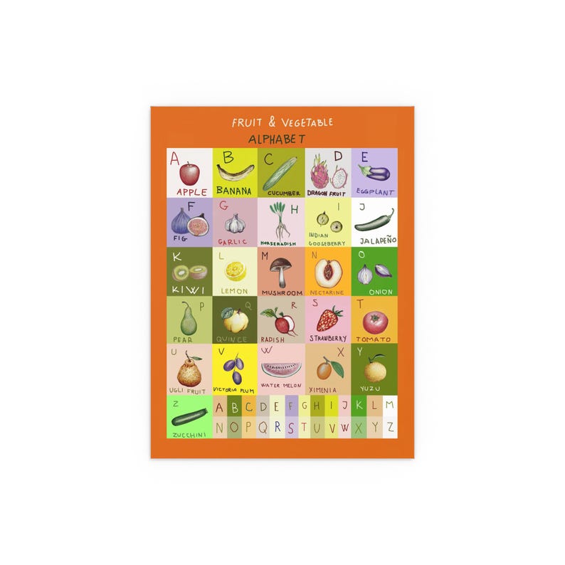 Fruit & Vegetable Alphabet Poster Indoor Outdoor Silk Poster ...