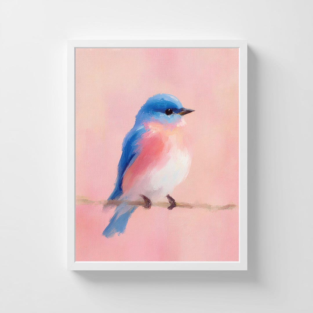 Pastel Blue Bird on Branch, Dreamy Nursery Wall Art Print (digital ...