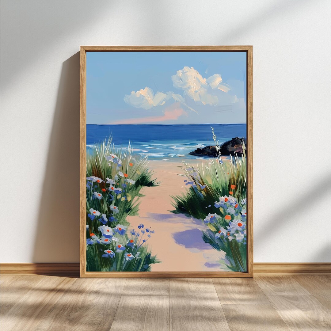 Coastal Flower Path Print: Seaside Beach Art, Summer Landscape (digital ...