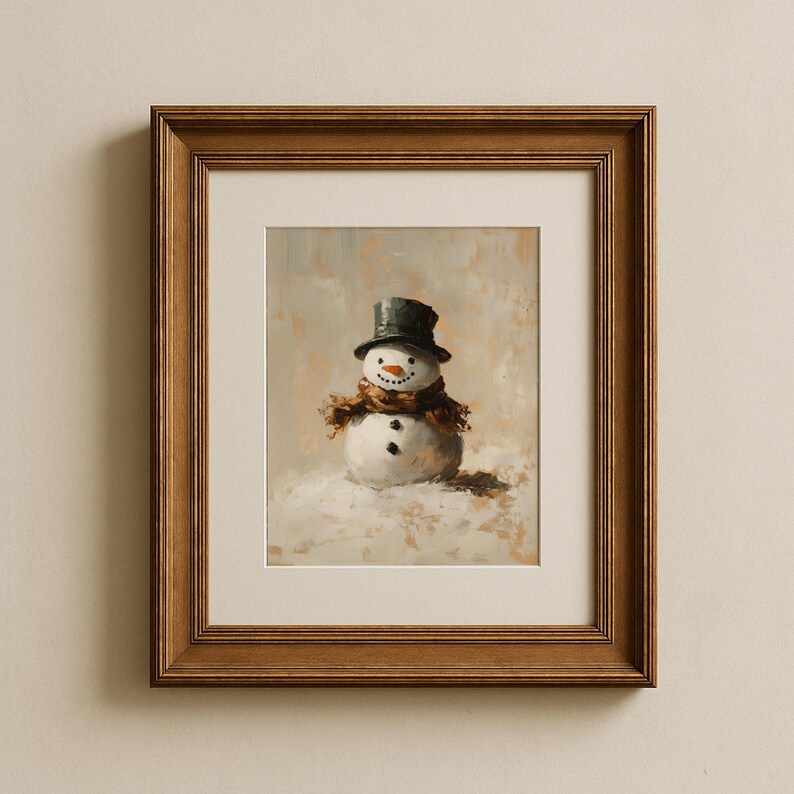 Vintage Christmas Print – Rustic Snowman Cottagecore Wall Art, Digital ...