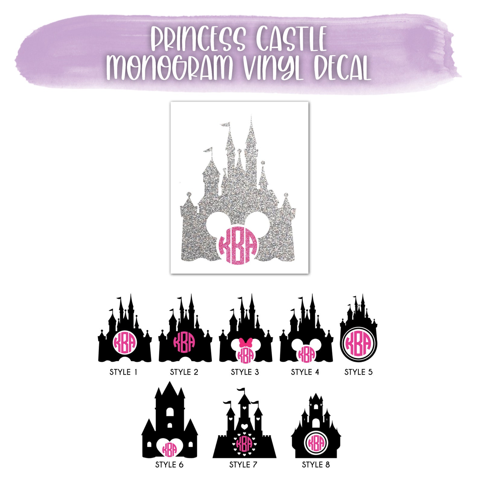 Princess Castle Monogram Vinyl Decal Solid Glitter - Etsy