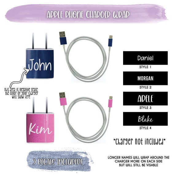 Iphone Apple Charger Wrap With Name Solid Glitter - Etsy