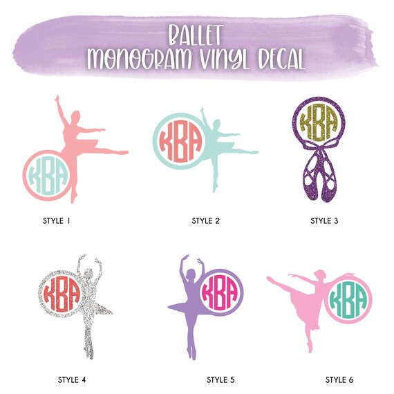 Ballet Ballerina Monogram Vinyl Decal Solid Glitter | Etsy