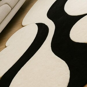 Modern Abstract Black and White Rug | Contemporary Living Room Carpet ...