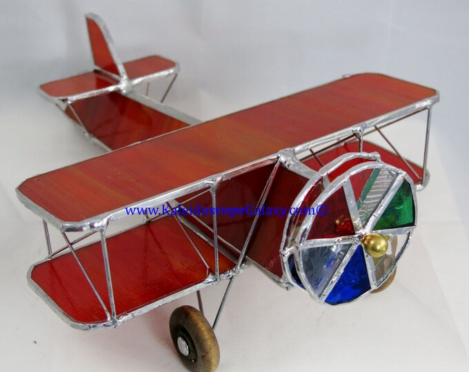Stained Glass Airplane Kaleidoscope ~ Bi-plane Red Kaleidoscope ...